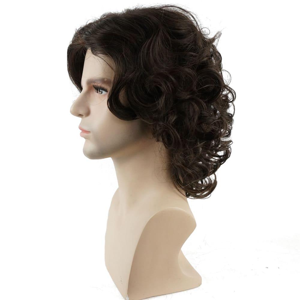 Perruque synthétique bouclée mi-longue brune pour homme - Perruque Avenue